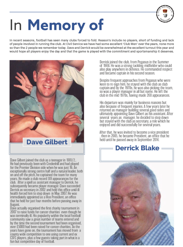 Civil Service FC » Dave Gilbert and Derrick Blake Remembered